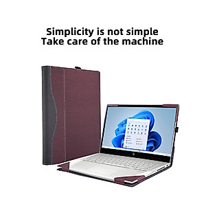 VEVOOD Laptop Cover for HP Envy x360 Laptop 15t /15z-XXX/ 15-ed/15-er/15-ep/15t-es100...All Inclusive Drop Case 15.6" PU Leather Inside Pocket Cover (15.6inch, red Wine)