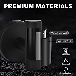 Budding Joy Towel Hooks for Bathrooms, Black Towel Hook Wall Mounted, Durable Stainless Steel Towel Hanger with Sleek Look, Heavy Duty Wall Hook for Hanging Coat Robe, Easy to Clean, 4-Pack