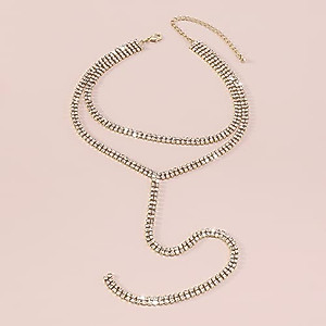 Missgrace 2 Tier Fashion Sexy Bar Nightclubs Necklaces Gold Y Long Rhinestones Choker Necklace Sparkly Jewerly Wedding Party Prom Bar Necklace Accessories for Women (Gold)