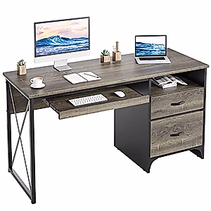 Bestier Industrial Desk with Storage Drawers 55 inch Writing Study Computer Table Workstation with Keyboard Tray for Home Office, Dark Gray Oak