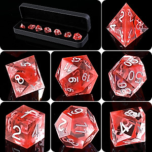 DAKAFUL DND Game Dice-Set Sharp Edges - Dungeons and Dragons Polyhedral Red Dice Set for D＆D RPG MTG Table Games D4 D6 D8 D10 D12 D20