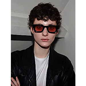 AIEYEZO Modern Thick Rectangle Sunglasses for Women Men Retro 90s Chunky Square Polarized Sunnies (Black/Ocean Red)