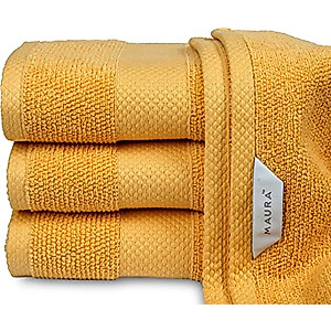 Maura Premium Washcloths Set 100% Cotton. 4 Piece Ultra Absorbent Quick Dry Soft Terry Wash Clothes for Bathroom, Hotel and Spa Quality, Pure Gold