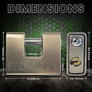 Britanium® BRP/74 [Armoured] Shipping Container Padlock - [Anti Drill Cylinder] - Heavy Duty Lock for Storage Unit, Motorbike, Shed & Garage Silver