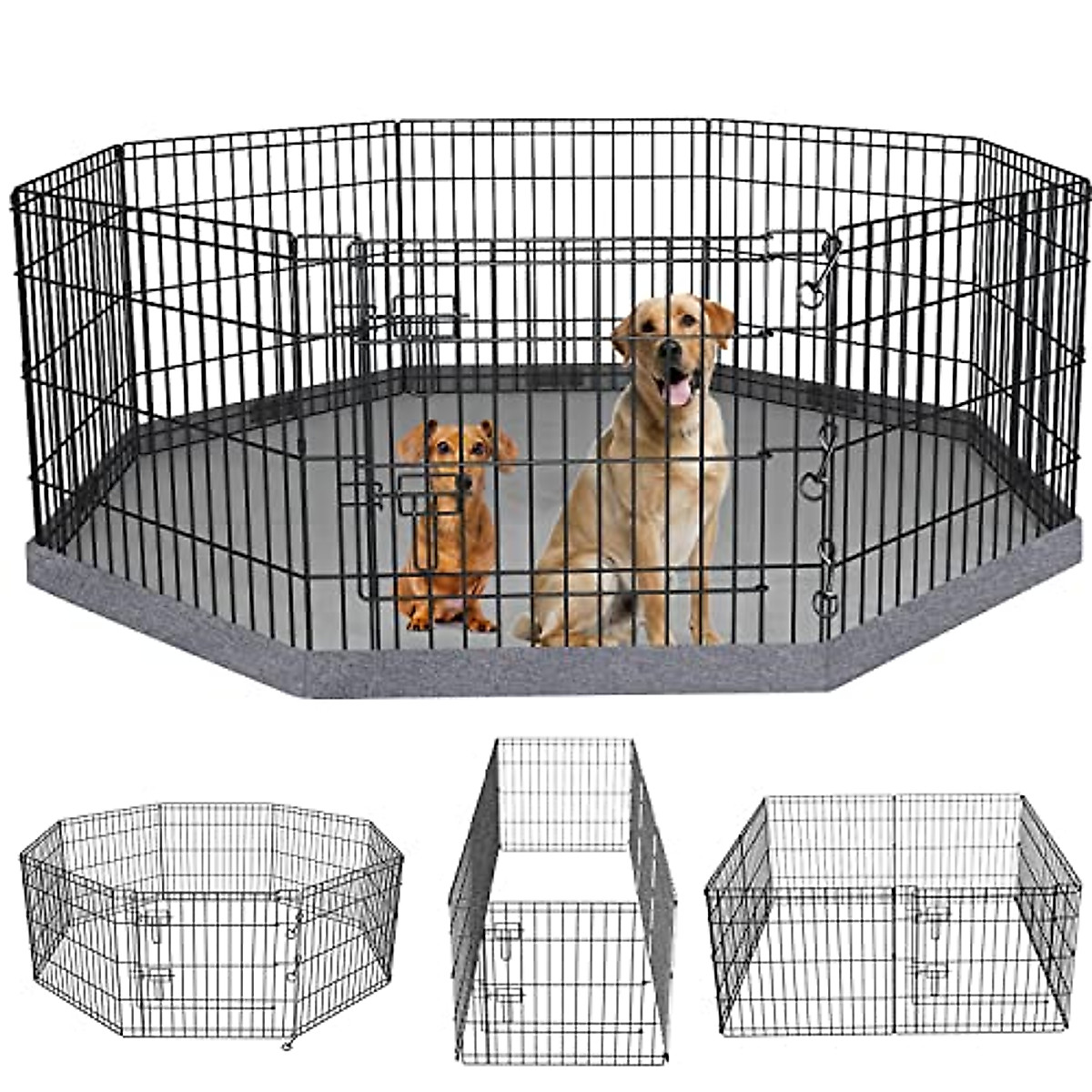 PETIME Foldable Metal Dog Exercise Pen/Pet Puppy Playpen Kennels Yard Fence Indoor/Outdoor 8 Panel 24" W x 24" H with Top Cover/Bottom Pad (with Bottom pad, 8 Panels 24" H)