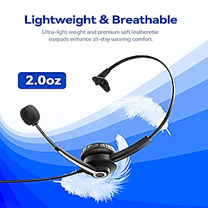 Voistek 3.5mm Phone Headset with Microphone Noise Cancelling & Call Controls, Computer Headphone with Microphone for PC iPhone Laptop Business Skype Softphone Call Center Office - Monaural