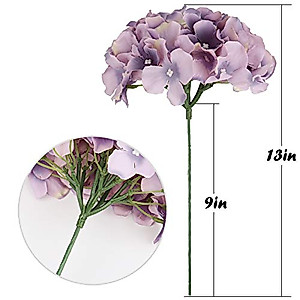 Flojery Silk Hydrangea Heads Artificial Flowers Heads with Stems for Home Wedding Decor,Pack of 10 (Dream Purple)