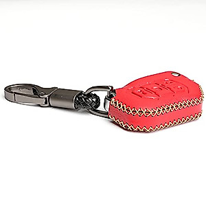 WFMJ Leather for 2018 2019 2020 2021 2022 2023 Jeep Wrangler JL Gladiator JT JLU Remote Flip 4 Buttons Key Fob Case Cover Chain (Red)