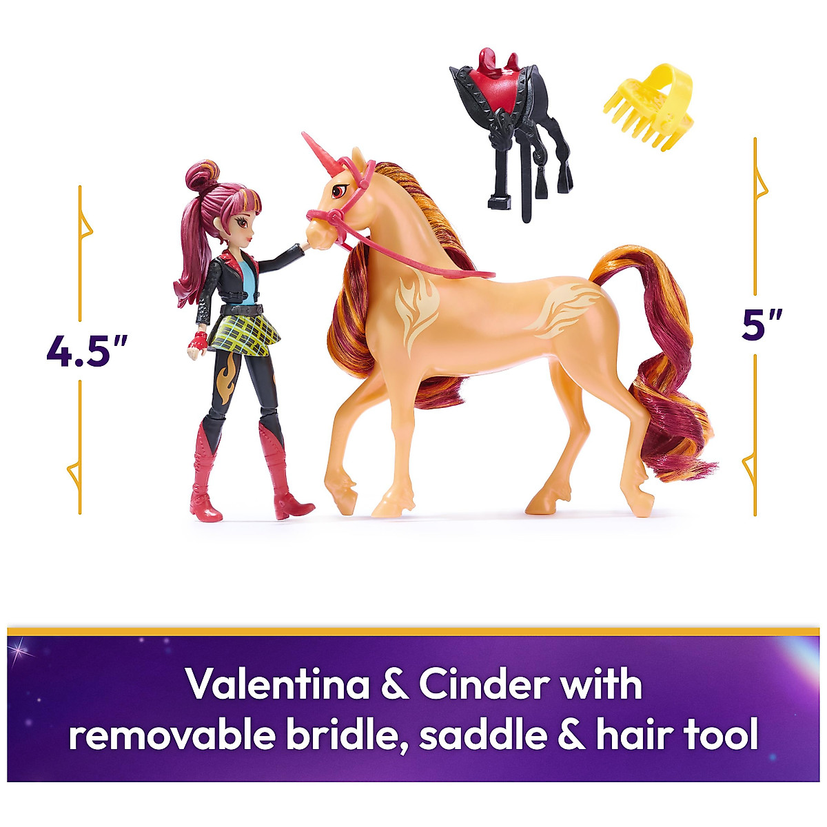 Unicorn Academy, Valentina & Cinder with 2 Accessories & Hair Tool, Dolls & Unicorn Toys for Girls Ages 4 and up