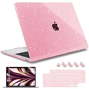 May Chen Compatible with MacBook Air 13 inch Case 2021 2020 2019 2018 Release Models: M1 A2337 A2179 A1932, Plastic Hard Shell Case for Mac Air 13 inch with Retina Fits Touch ID, Pink Glitter