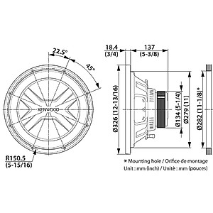 Kenwood Car Audio KFC-PS3017W PS-Series 30cm 12" 2000w Single VC 4Ohm Subwoofer