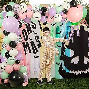Halloween Baby Showers Decorations, 18" 10" 5" Pink Purple Black Balloons Halloween Balloon Arch Garland with Skull Balloons Bats Wall Stickers for Halloween Party Decorations