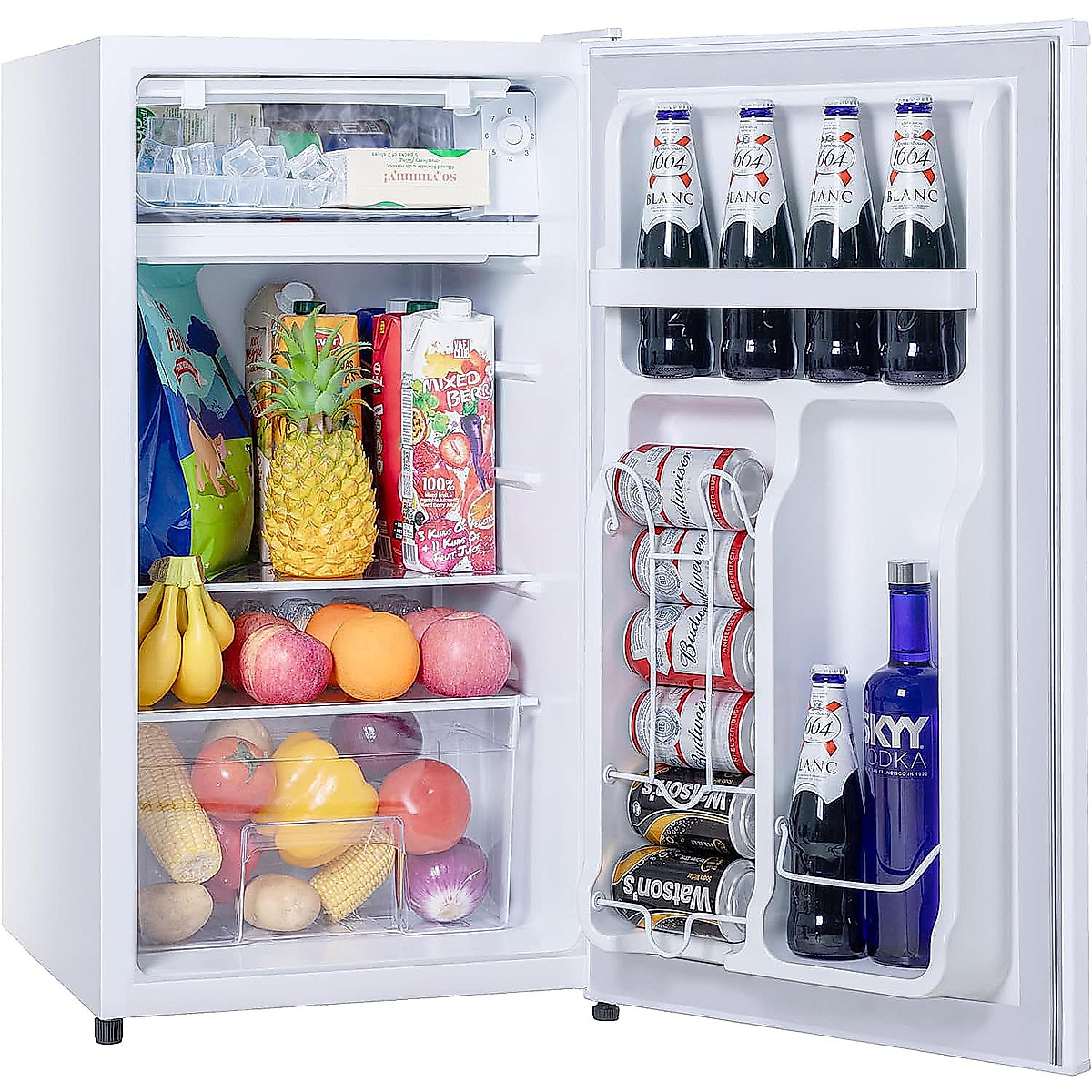 Small Refrigerator with Freezer, 𝟯.𝟮 Cu.Ft, Mini Fridge with Freezer, 7 Settings Temperature Adjustable, Single Door, Compact Refrigerator for Bedroom, Office, Dorm, White