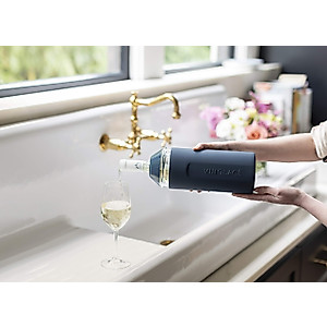 Vinglacé Wine Bottle Chiller Gift Set- Portable Stainless Steel Wine Cooler with 2 Stemless Wine Glasses, Navy