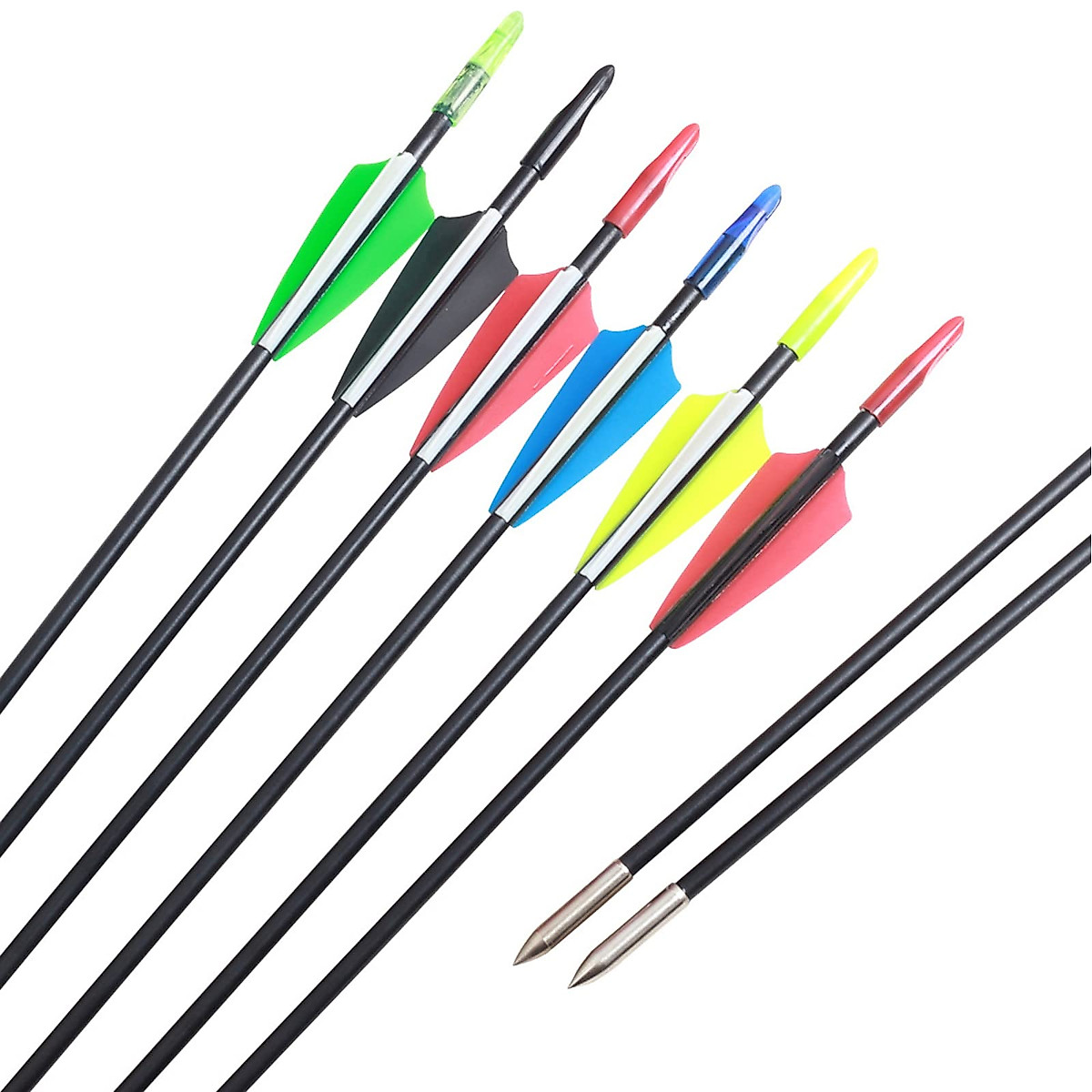 NC93 31Inch Archery Target Practice Arrows Fiberglass Arrows for Youth Children Beginner Recurve Bow Traditional Bow Shooting (6pcs) (Green)