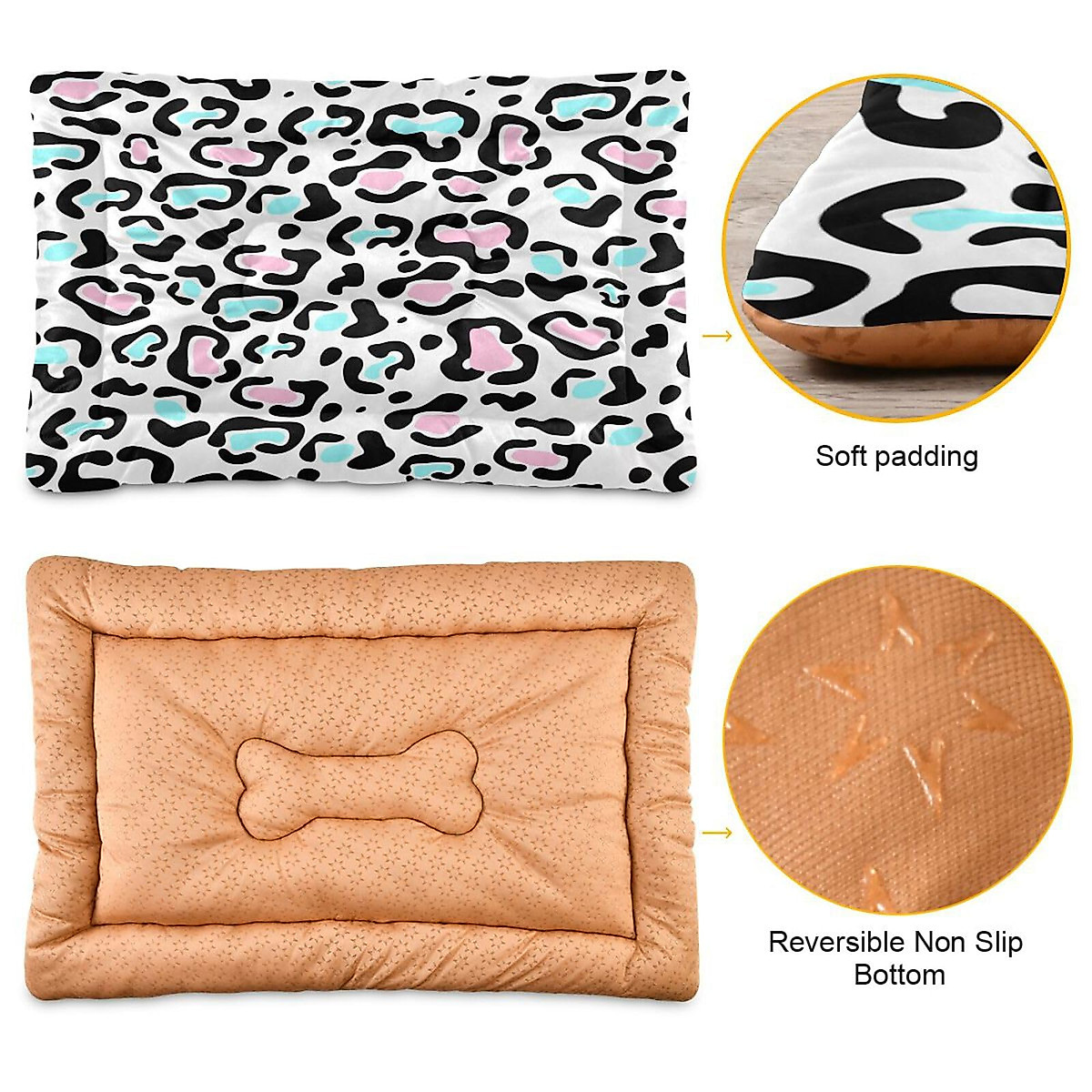 YETTASBIN Leopard Crate Pet Bed, Portable Washable Dog Cat Mat, Soft Comfortable Pet Mattress with Non-Slip Bottom for Dogs Cats Sleeping, 24 x 18 Inch