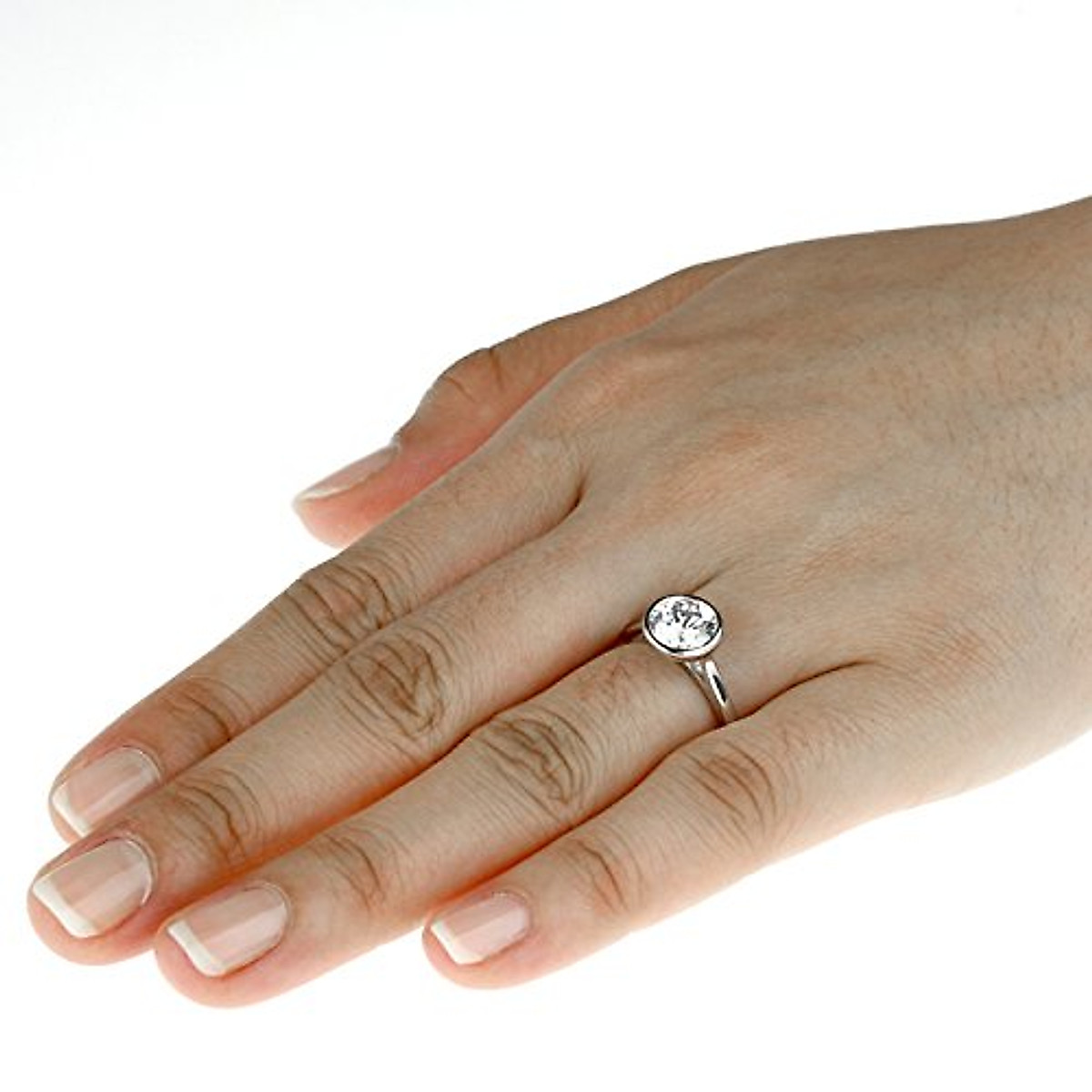 DoubleAccent Platinum Plated Sterling Silver Ring 2 CT Round CZ Stone Bezel Set Solitaire Wedding Engagement Ring (Size 5 to 9), 6