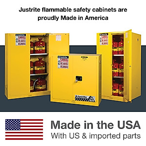 JUSTRITE 894500 Sure-Grip EX Standard Safety Cabinet, 43w x 18d x 65h, Yellow