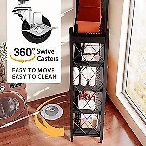 MYDENIMSKY 3 Tier Storage Shelf, Foldable Shelving Units with Wheels, Metal Storage Rack, Wire Shelving Units No Assemble Required, Moving Easily Great for Laundry Garage Kitchen (Fully Fold)