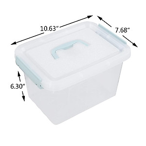 Pekky Plastic Storage Bin with Handle, Clear Latching Tote, 6 Quart, 6 Packs