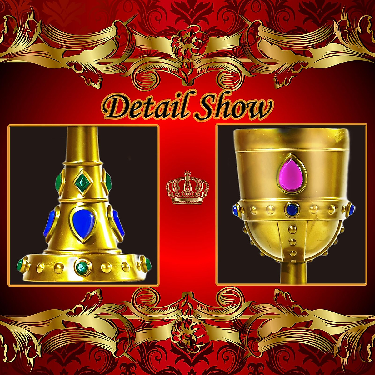 ZHURUININ 4 Pcs Medieval Molded Crown Goblets 8 oz Gold Jeweled Plastic Chalice King Queen Party Goblets Medieval Party Decorations for Carnival Party Drinking Decor Supplies (4)