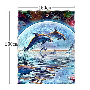 Happy Dolphins Printing Super Soft Throw Blanket for Bed Sofa Lightweight Blanket Size 58 x 80 Inch