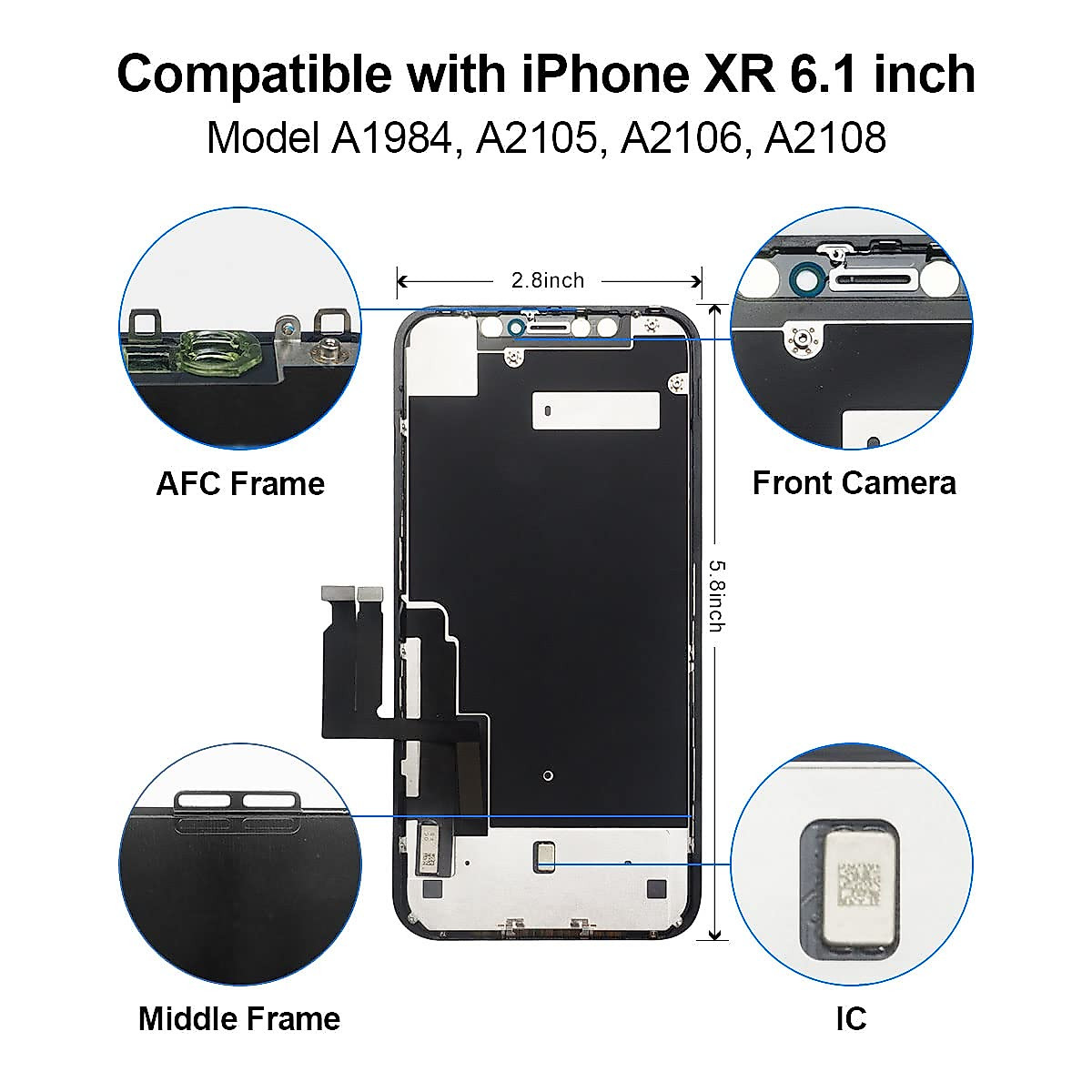 EFAITHFIX for iPhone XR LCD Screen Replacement 6.1 Inch Frame Assembly Display and 3D Touch Screen Digitizer with Repair Tools Kit for A1984/A2105/A2106/A2108 with Waterproof Adhesive Tempered Glass