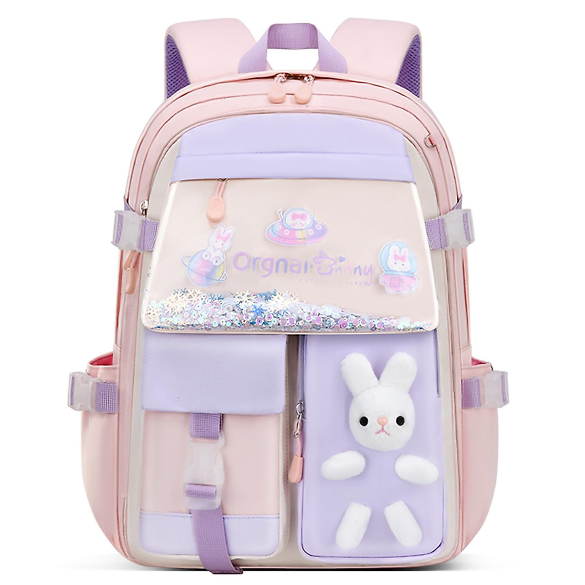 VIDOSCLA Bunny Girls Backpack for School Kawaii Kids Girls Book bags Cute Sequin School Bag for Girls
