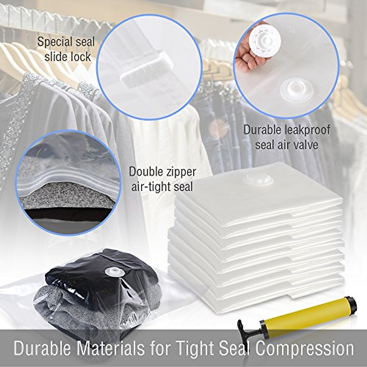 Serene Life Premium Jumbo Vacuum Storage Bags with Hand Vacuum Pump | Easy to Use, Reusable, Zippered Plastic Space Saver Bags for Storage, Travel & Closet Organization