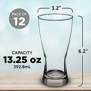 DISCOUNT PROMOS Pilsner Glasses 13.25 oz. Set of 12, Bulk Pack - Made in the USA, Perfect for Hotels, Restaurants, Bars and Even Party Favors - Clear