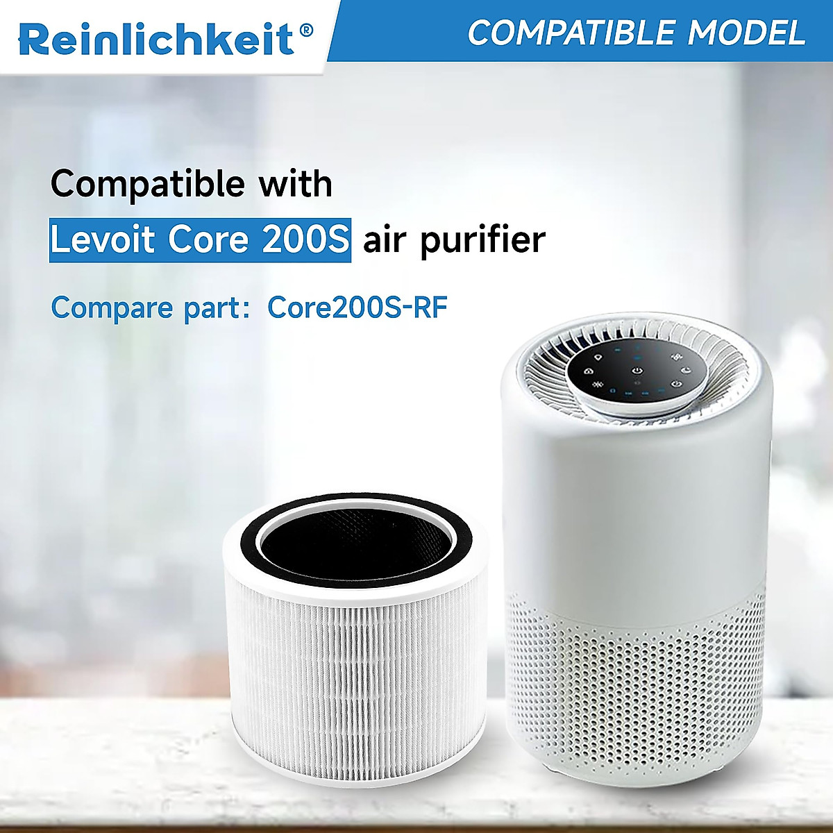 Reinlichkeit Core 200S Replacement Filter Compatible with Levoit Core 200S Smart WiFi Air Puri-Fier, 3-in-1 True H13 HEPA Activated Carbon Pre-Filter, Compare part Core 200S-RF，2 Pack