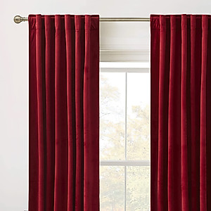 RYB Home Velvet Curtains for Bedroom - Light & Heat Block Back Tabs Window Treatment Energy Efficient Privacy Protection Drapes for Party Backdrop,Film Room, Ruby Red, W52 x L96 inches, 2 Panels