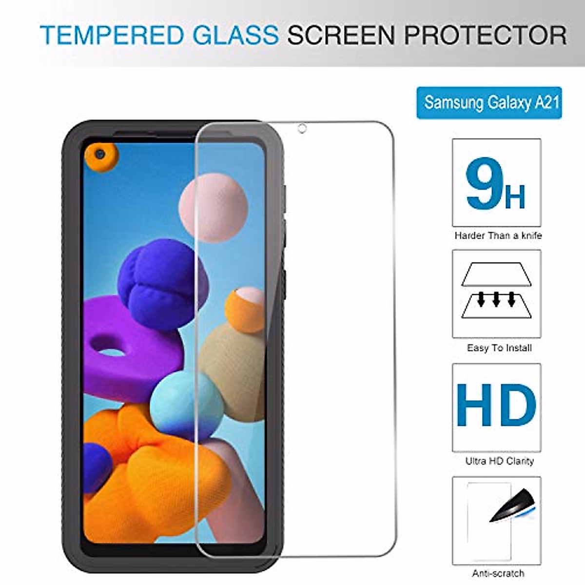 LeYi for Samsung Galaxy A21 Case, Samsung A21 Case, Galaxy A21 Phone Case with [2X Glass Screen Protector], Full-Body Protective Rugged Hybrid Bumper Shockproof Clear Phone Case for A21, Black