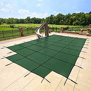 Pool Safety Cover Fits for Rectangle Inground Safety Pool Cover PP Green Mesh Inground Pool Covers 18x36ft with 4x8ft Center Steps Includes All Needed Hardware for Swimming Pool Winter Safety Cover