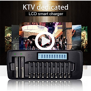 Tenberly 12 Slots Battery Charger with LCD Display for AA AAA 18650 NiCD NiMH 3.7V Li-ion Batteries with Discharge Function (Upgrade Charger)