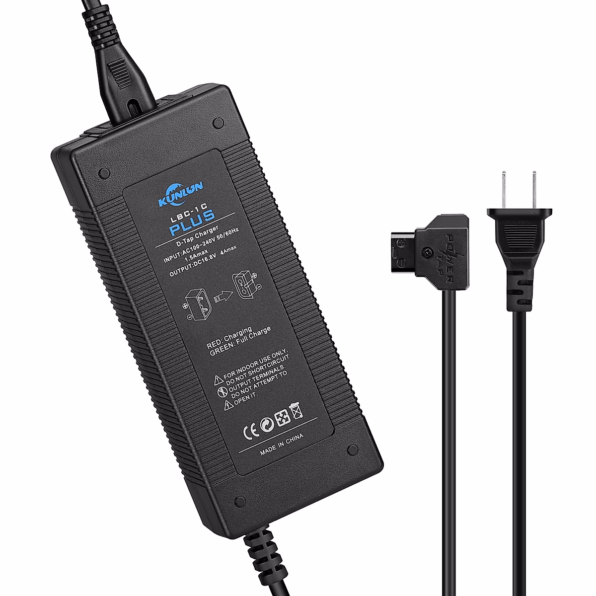 KUNLUN D-Tap Quick Charger[DC 16.8V/4A] with D Tap Cable for V-Mount/V Lock/Gold Mount Battery Charger, for Sony BP-U65 BP-U68 HDW-800P HDW-F900R PDW-680 PDW-850 DSR-650P PMW-F5