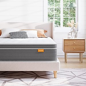 Sweetnight King Mattress, 10 Inch Hybrid King Size Mattress with Individually Wrapped Pocket Springs for Motion Isolation and Edge Support, Pillow Top King Mattress in a Box, Medium Firm