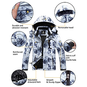 GEMYSE Men's Mountain Waterproof Ski Snow Jacket Winter Windproof Rain Jacket (White and Grey,Medium)