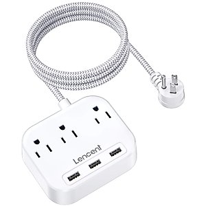 LENCENT Power Strip with USB, 3 Outlet 3 USB Charging Ports (17W/ 3.4A), Flat Plug with 6.6ft Braided Extension Cord, Desktop & Wall Mountable, Compact for Cruise Ship, Travel, Home, Office-ETL LISTED