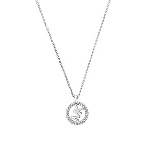 Michael Kors Brass and Pavé Crystal MK Logo Pendant Necklace for Women, Color: Silver (Model: MKJ7326040)