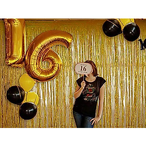 Foil Fringe Curtains Party Decorations - Melsan 3 Pack 3.2 x 8.2 ft Tinsel Curtain Party Photo Backdrop for Birthday Party Baby Shower or Graduation Decorations Gold