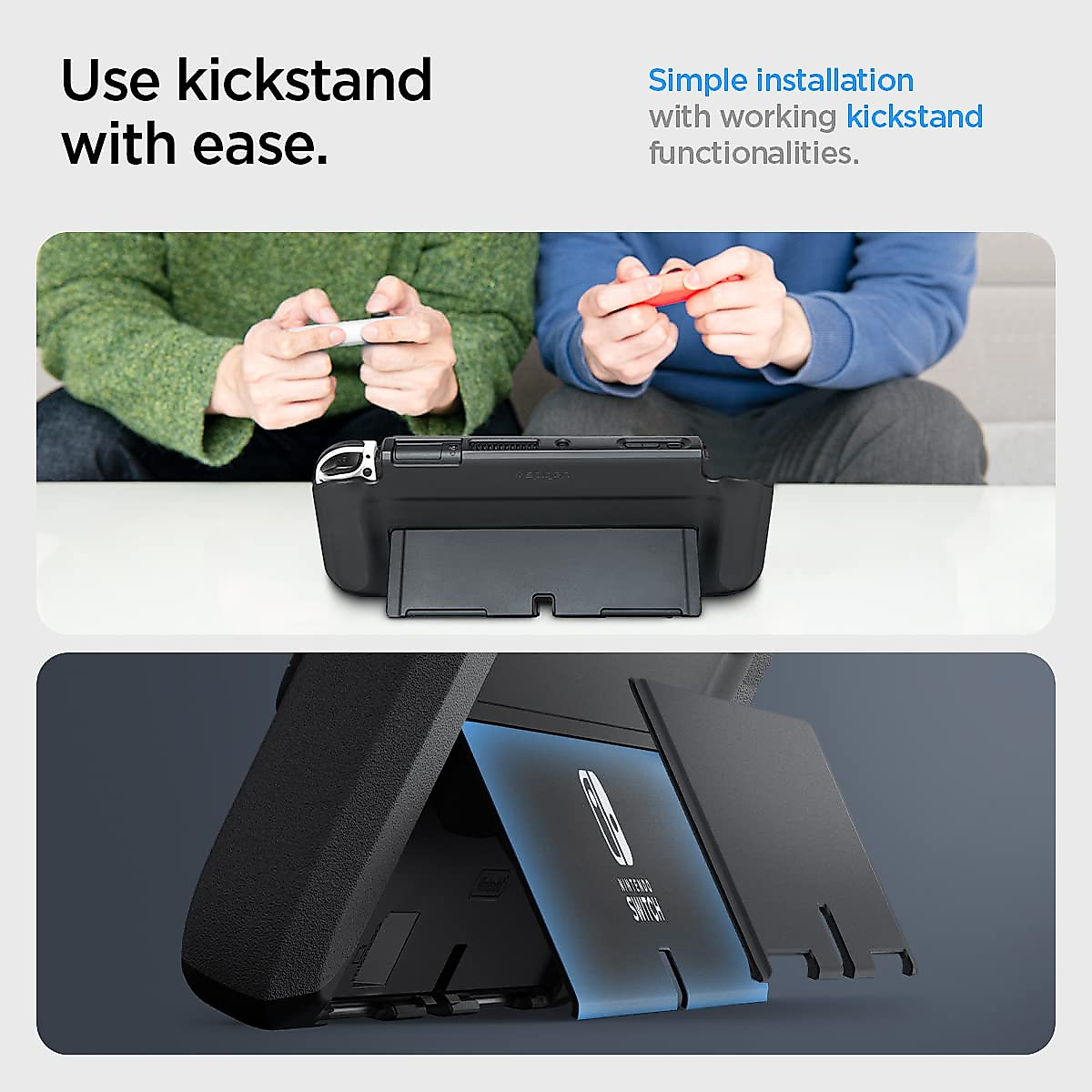 Spigen Thin Fit Designed for Nintendo Switch OLED Model 7 Inch and Joy-Con Controller Dockable Case with Kickstand Protective Case - Black