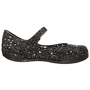 Mini Melissa Girl's Mini Campana Zig ZAG VI Mary Jane, Black Glitter, 7 M US Toddler