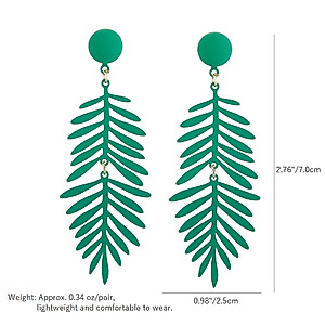 RUOFFETA Palm Leaf Earrings for Women, Tropical Leaf Dangle Earrings Boho leaf Statement Earrings Fashion Jewelry(Green)