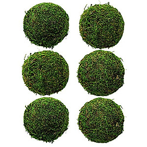 Natural Green Moss Decorative Ball 3.5" Set of 6, Hanging Balls with Handmade, Hanging Balls Vase Bowl Filler, Christmas Tree Garden Weddings Home Party Decor