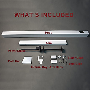 Qikdesign Vinyl PVC Real Estate Sign Post with Flat Cap 6' Tall - Realtor Yard Sign Post - 36" Arm Holds Up to 24" Sign- White (No Sign)