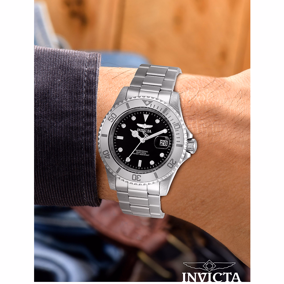 Invicta 40mm Men's Pro Diver Black Dial Silver Tone Stainless Steel Watch 34022