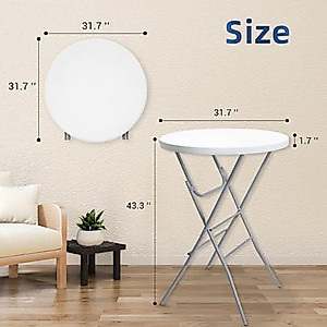 32in Cocktail Table White High Top Folding Table, Portable Bar Height Folding Table Round with Removable Legs, Indoor Outdoor Banquet Table for Parties, Commercial, Speech, School - 2PCS