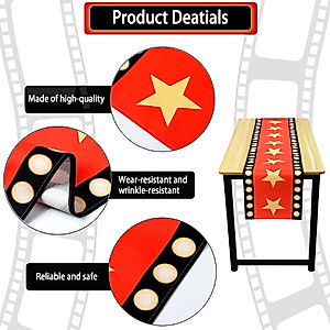 2 Pcs 13 x 72 Inch Movie Night Table Runner Red Movie Theme with Gold Star Design Movie Night Red Carpet Decoration for Movie Night Birthday Party Supplies（red）