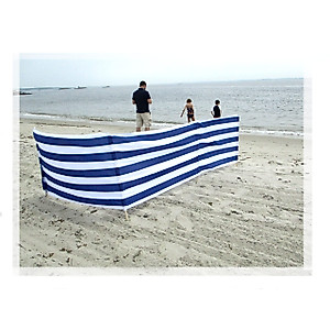 13 ft Beach Windscreen Privacy Windbreak with a Bag and Mallet Made in Europe (Blue/White Stripes)